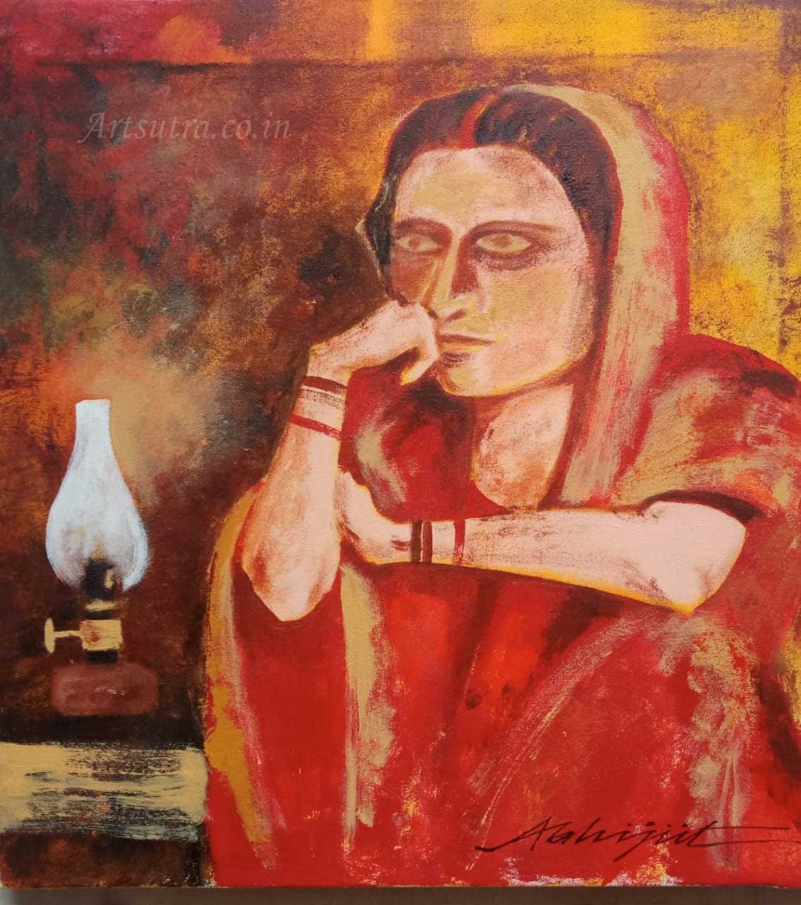 Emotions-in-art | Shop Online a grieved lady handmade painting on canvas